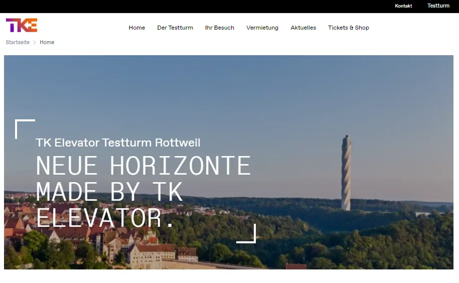 Test tower website live in the new TKE design